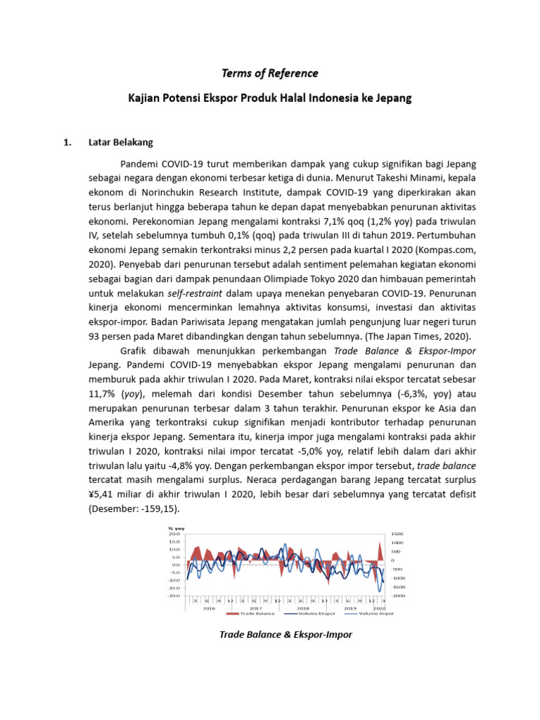 Draft Terms of Reference (TOR) Kajian Potensi Ekspor Produk Halal Ke Jepang - Rev2 | PDF