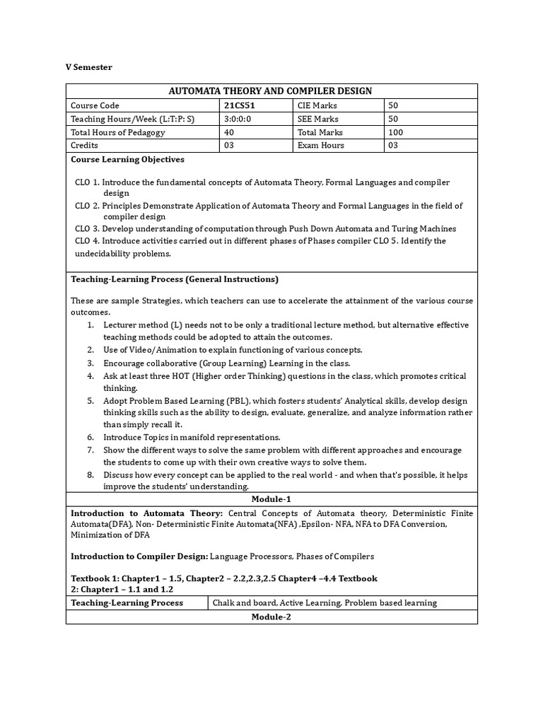 Automata Theory and Compiler Design | PDF