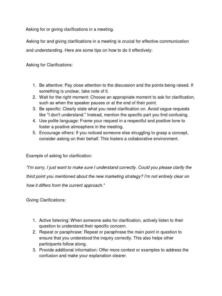 Asking For or Giving Clarifications in A Meeting | PDF
