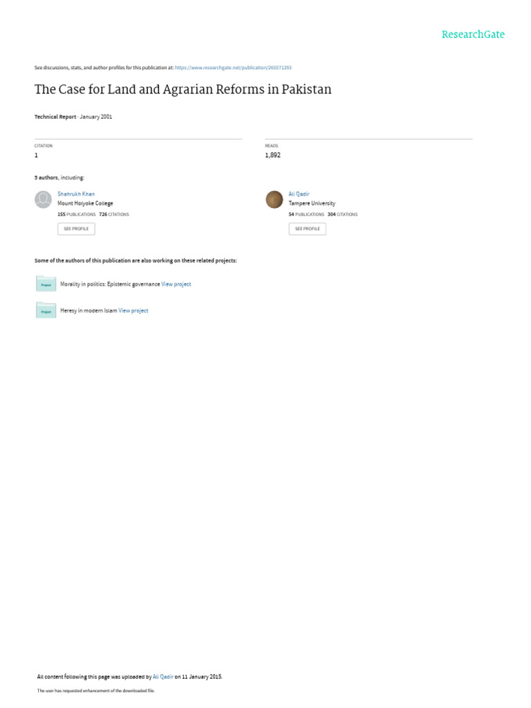 The Case For Land and Agrarian Reforms in Pakistan | PDF