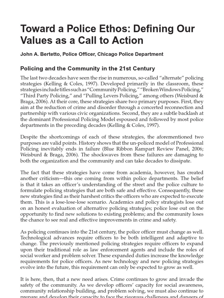 Toward A Police Ethos: Defining Our Values As A Call To Action | PDF ...