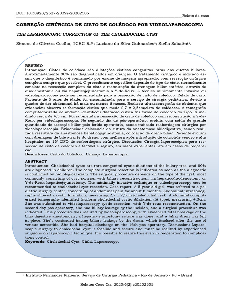 Correção Cirúrgica de Cisto de Colédoco Por Videolaparos | PDF