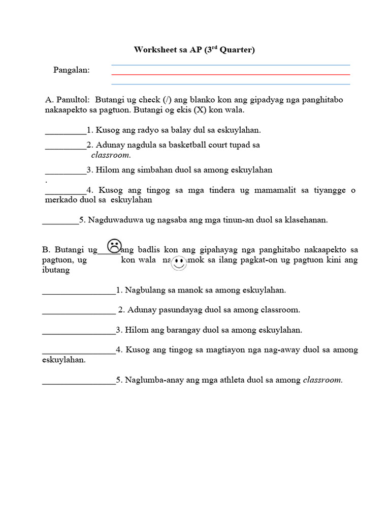 Worksheet Sa AP 3 | PDF