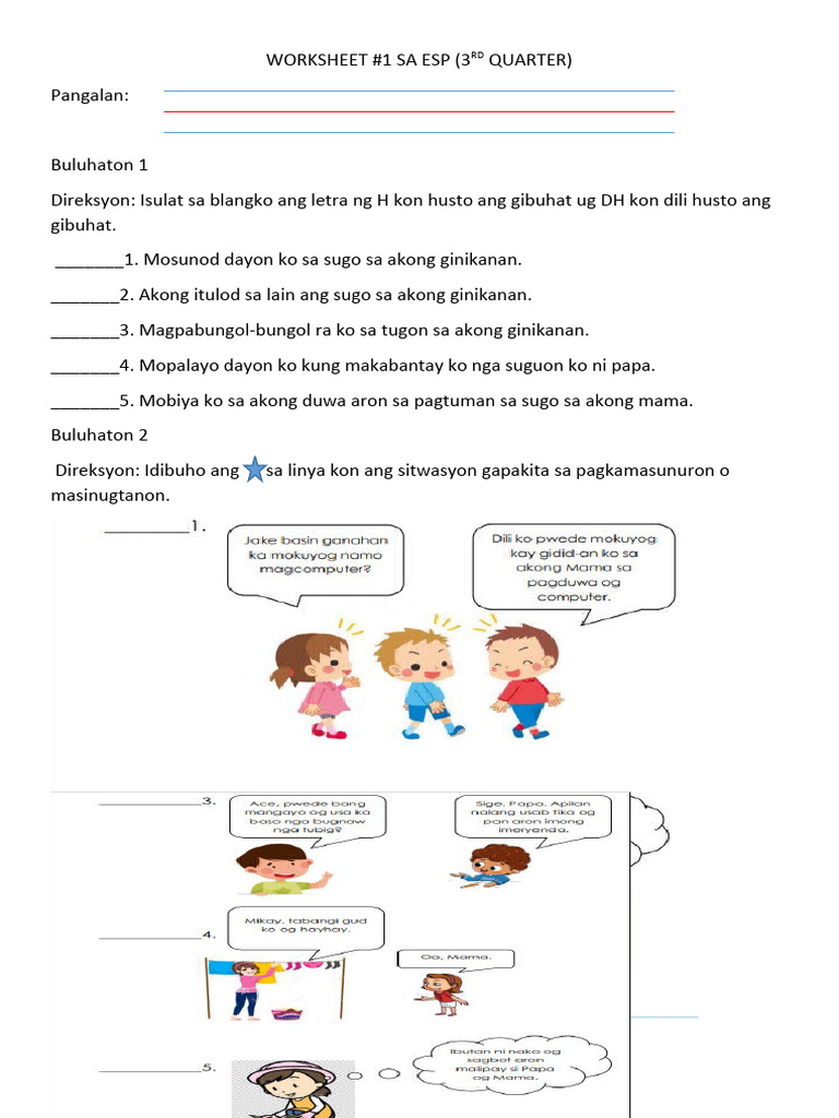 Worksheet Sa Esp #1 | PDF