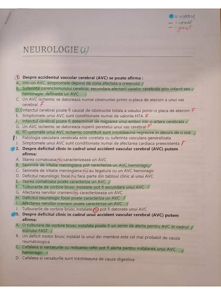 Neurologie - Grile Rezolvate | PDF