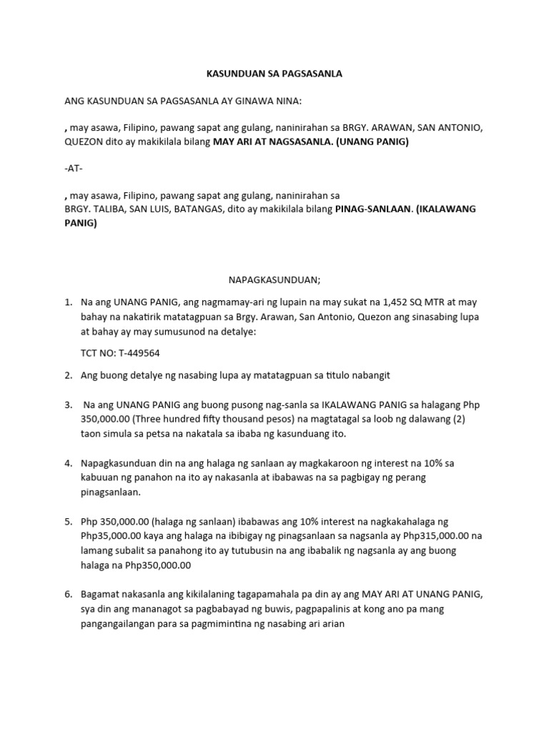 Kasunduan Sa Pagsasanla | PDF Kasunduan Sa Pagsasanla | PDF