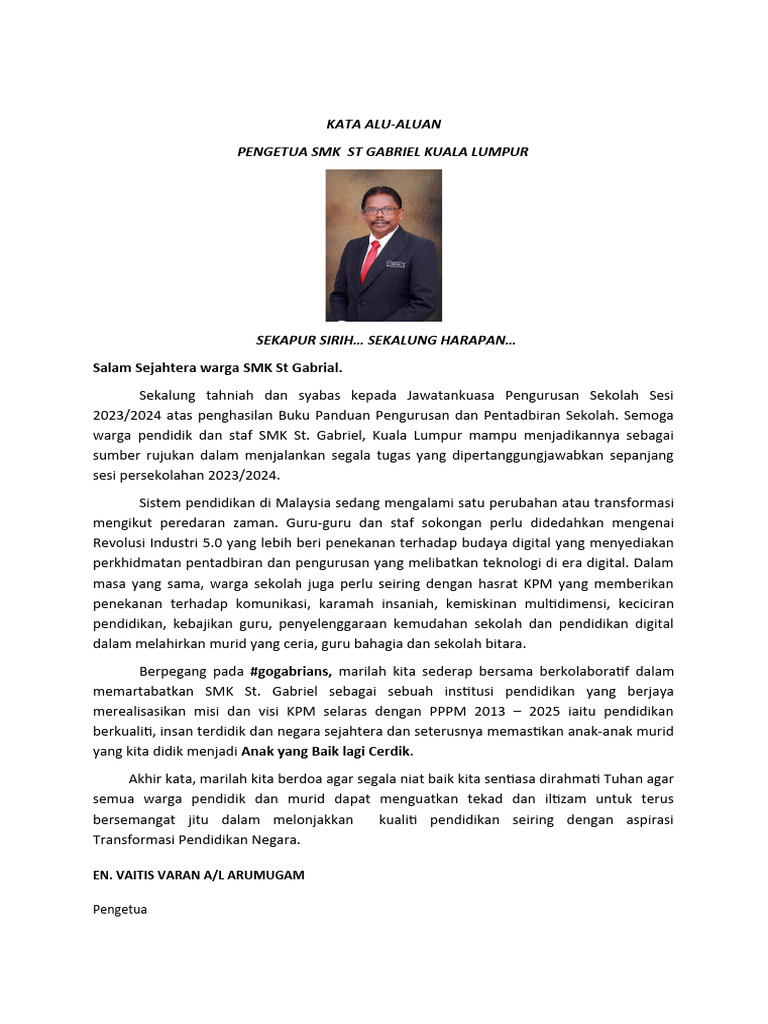 Kata Alu-Aluan Pengetua 2425 | PDF