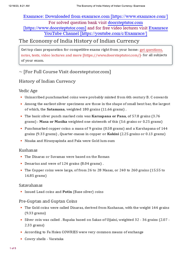 History of Indian Currency | PDF | Coins | Numismatics
