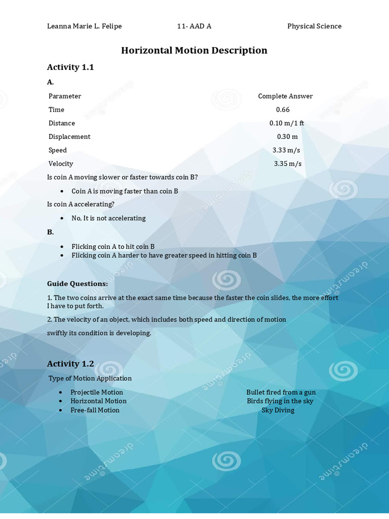 Horizontal Motion Description Leanna | PDF