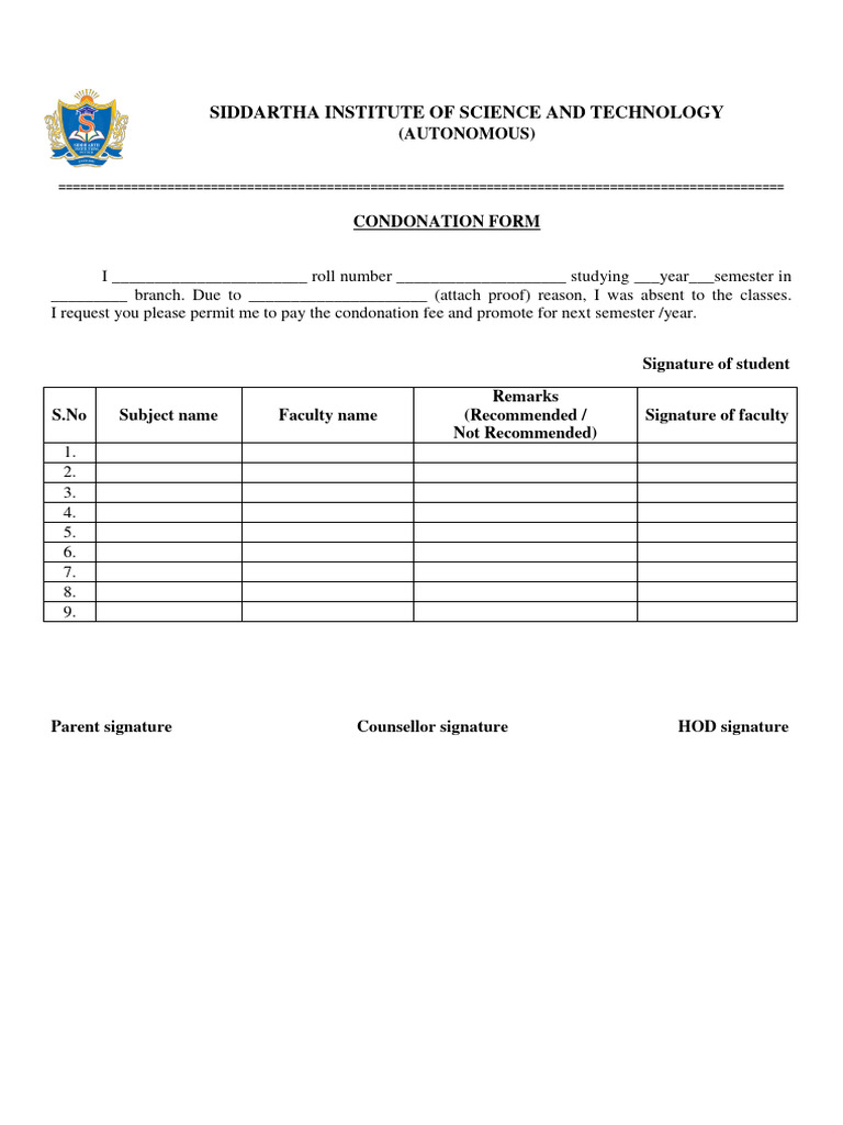 Condonation Form Single | PDF