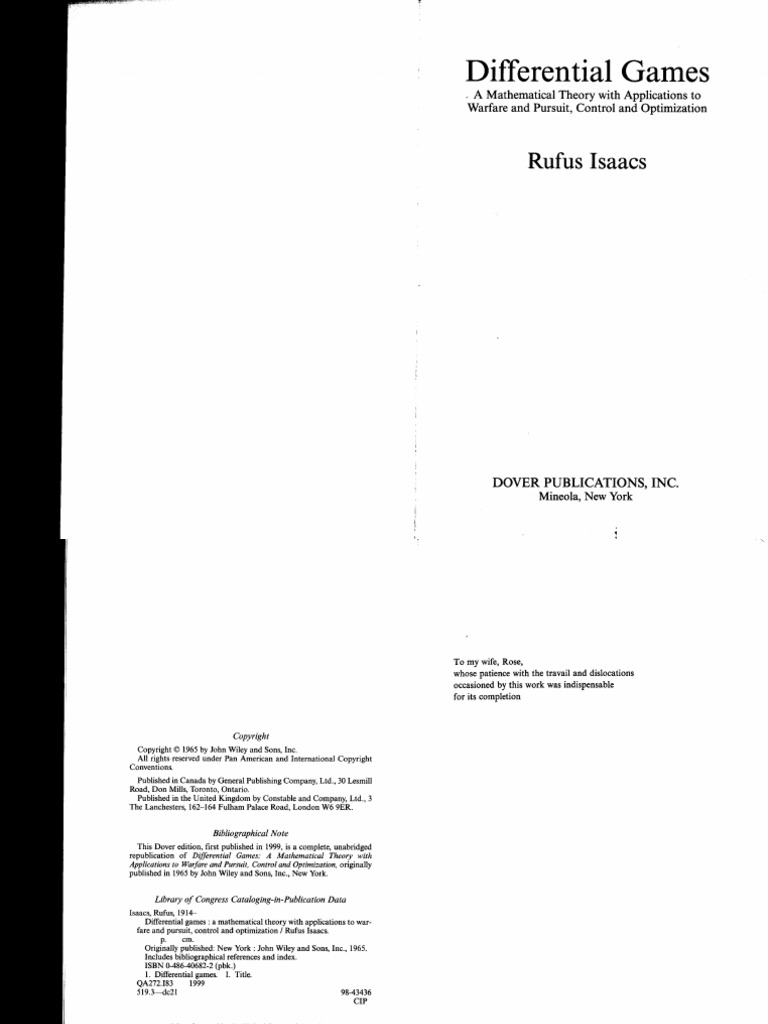 Differential Games A Mathematical Theory With Applications To Warfare ...