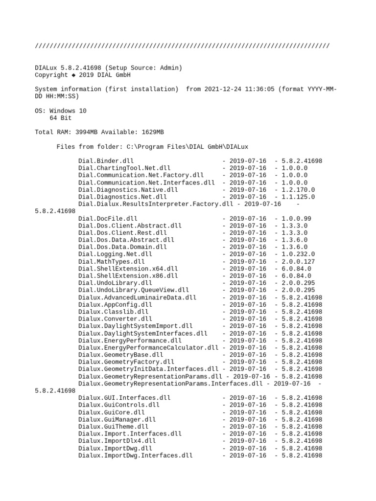 DIALux Setup Information | PDF | Graphical User Interfaces | Operating System Families