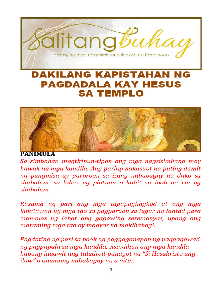 KAPISTAHAN NG PAGDADALA KAY HESUS SA TEMPLO 2024 - Candelaria | PDF