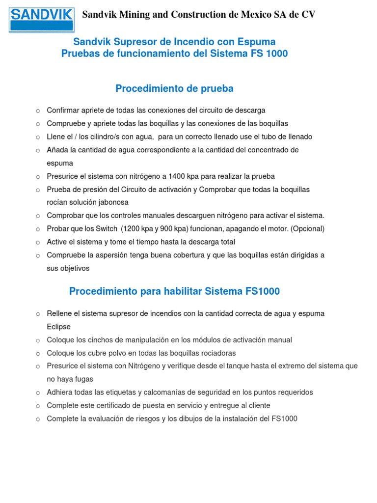Comprobación Del Sistema FS 1000 Sandvik México Español Sep 2017 | PDF