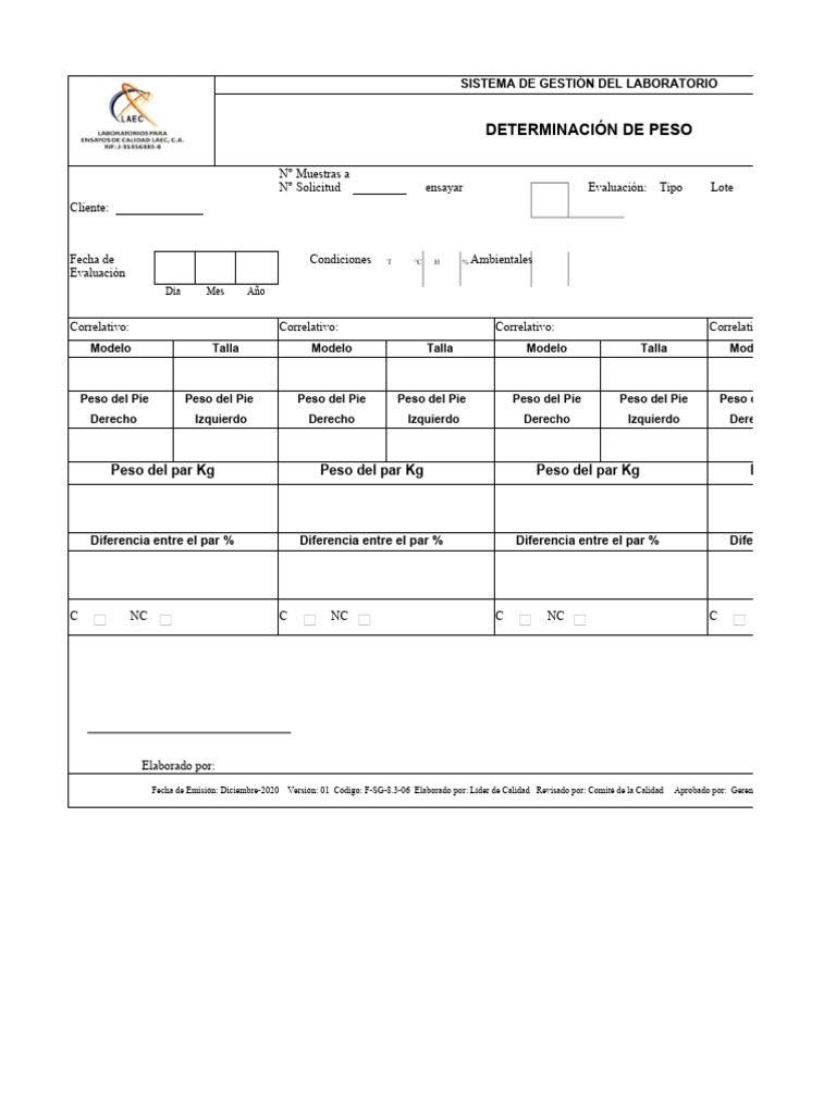 F-SG-7.2-01 Determinación de Peso | PDF