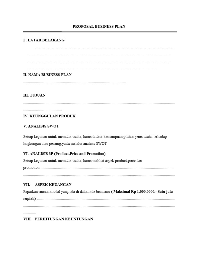 Contoh Proposal Bisnis Plan | PDF