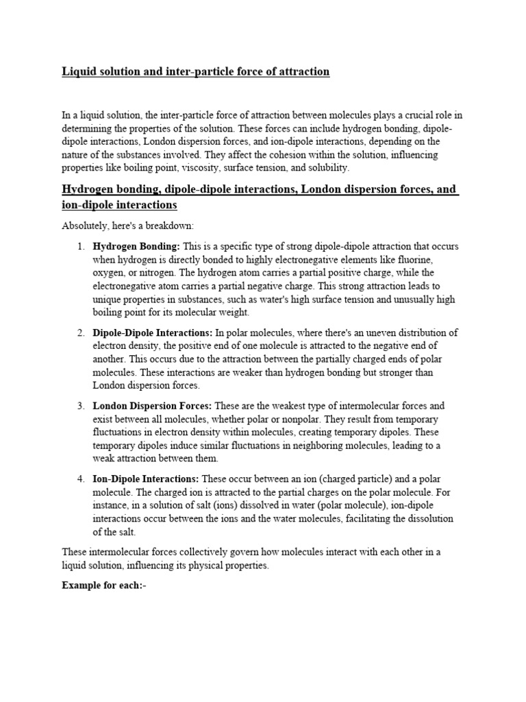 Liquid Solution and Inter | PDF | Chemical Polarity | Intermolecular Force
