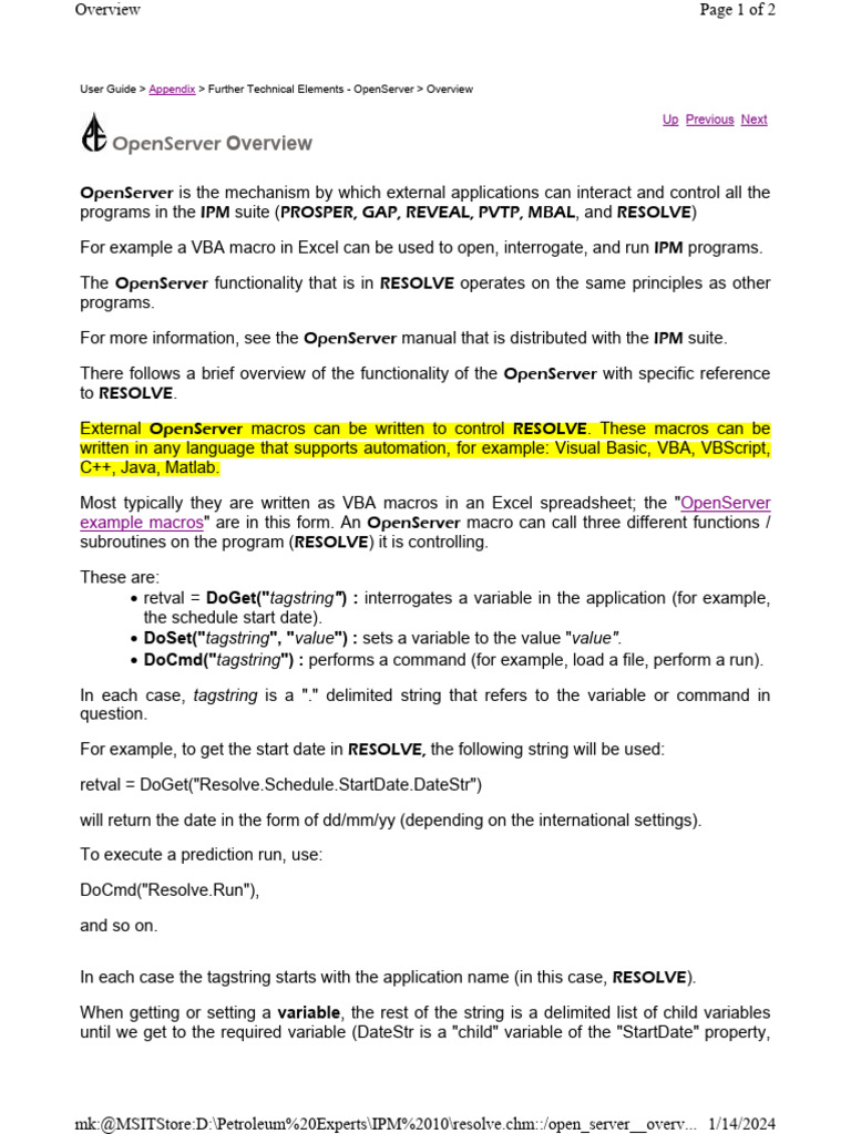 Resolve - OpenServer Overview | PDF
