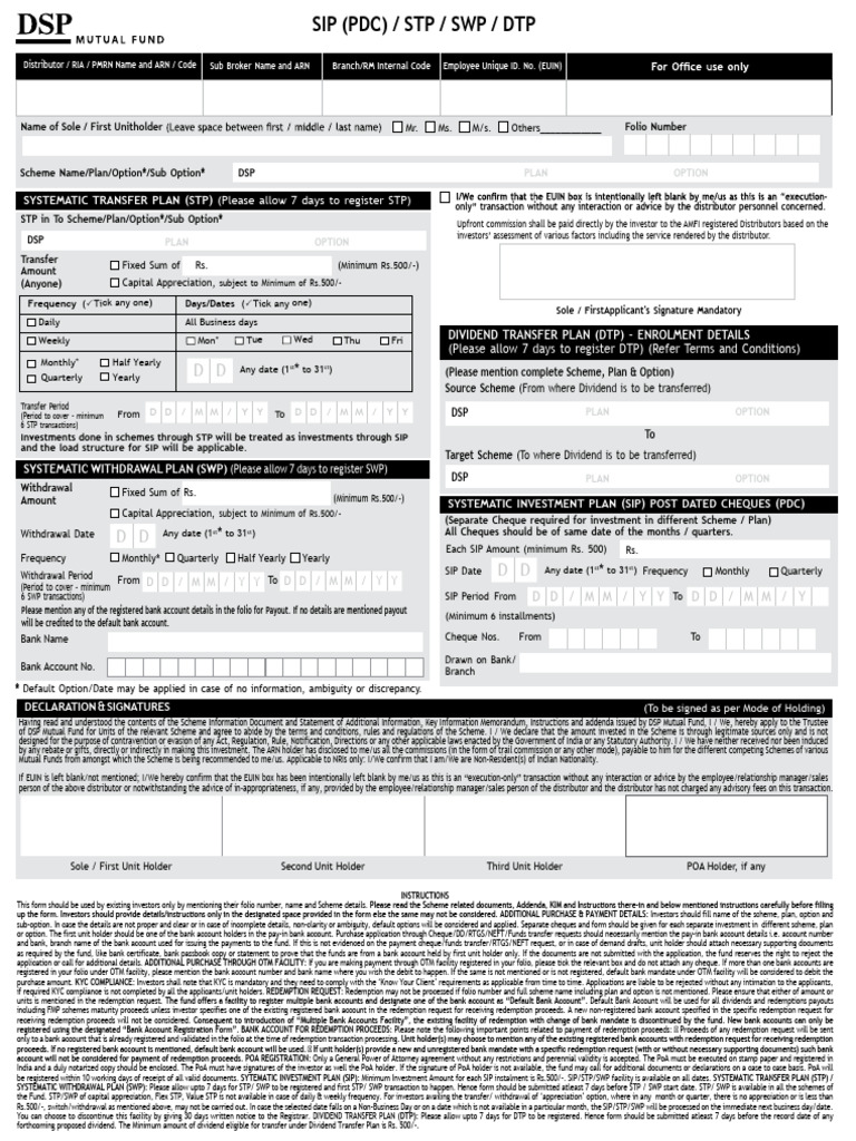 Redemtion Form DSP | PDF | Banks | Cheque