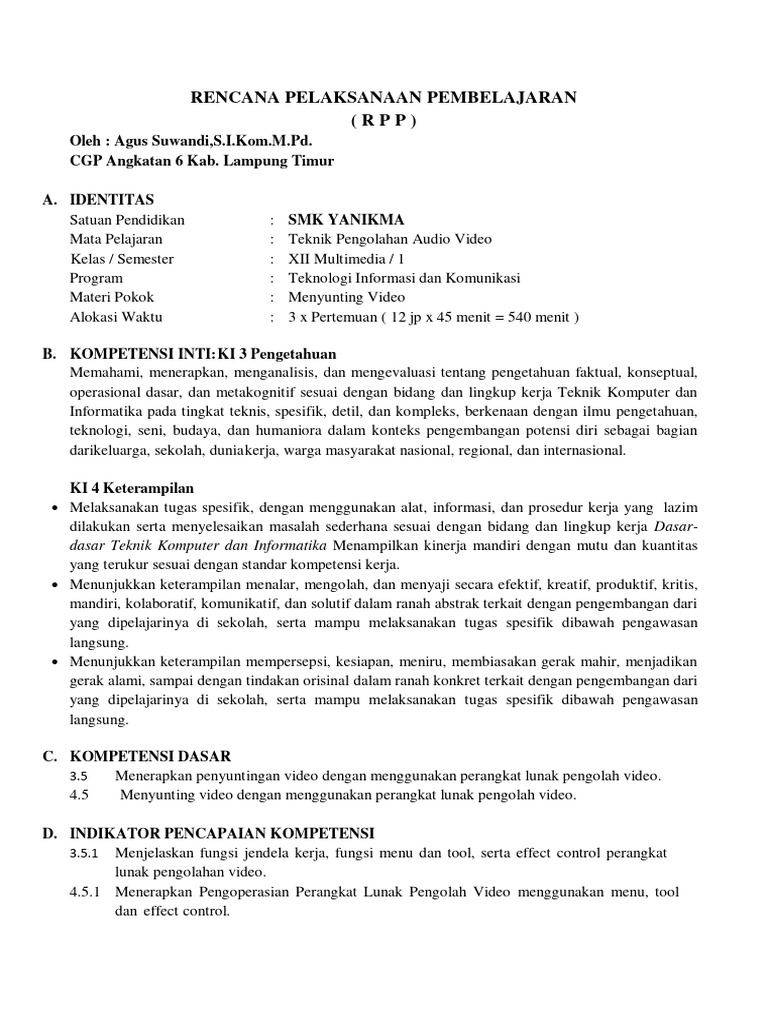 RPP Teknik Penyuntingan Video Multimedia | PDF