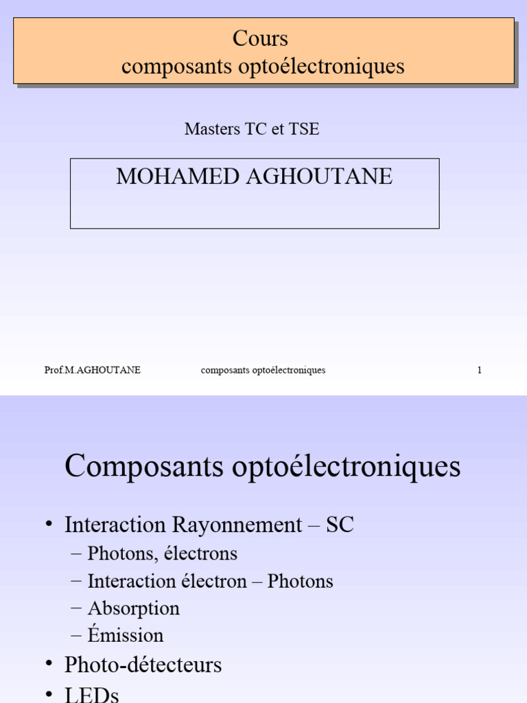 Cours Optoélectronique: Interactions et Composants | PDF | Semi-conducteurs | Vagues