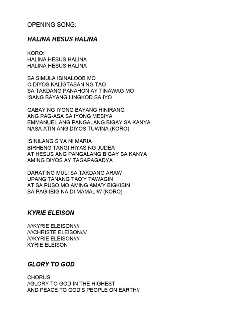 Dec 17 2023 Mass Song Lyrics - Metrogate | PDF | Lord's Prayer | Eucharist