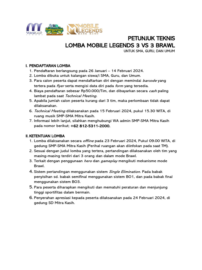 Juknis Lomba MLBB Umum - Ed 2024 | PDF