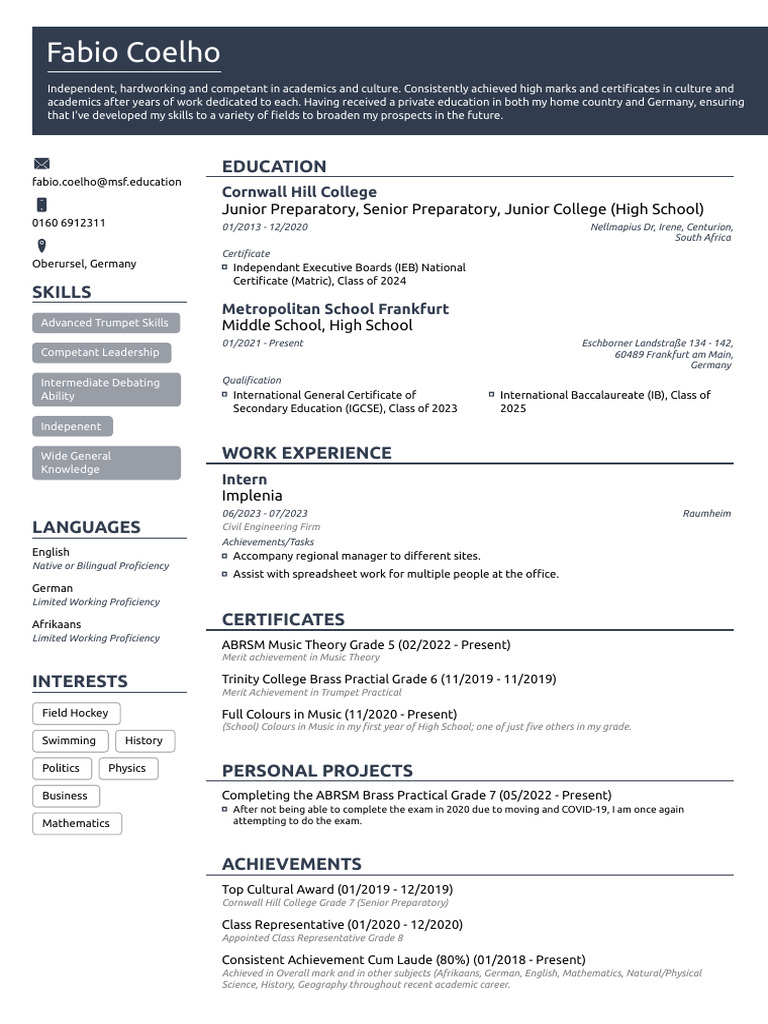 Fabio's Resume | PDF | Middle Schools | Educational Stages