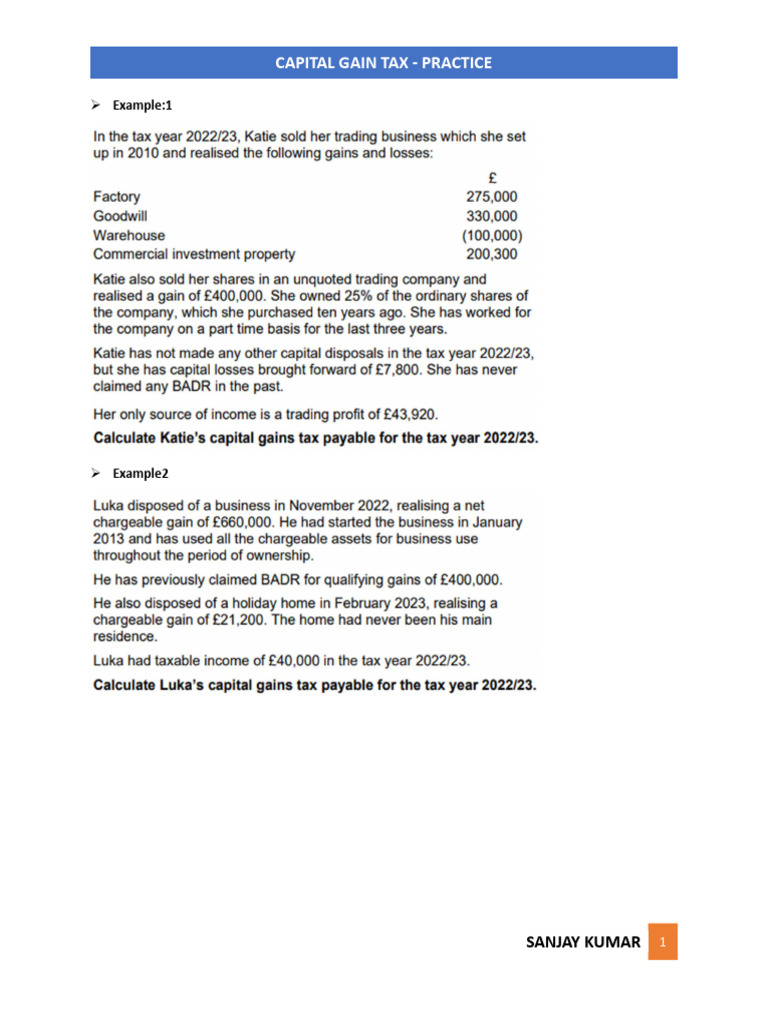 Capital Gain Tax (Part 5 Practice) | PDF | Taxes | Business