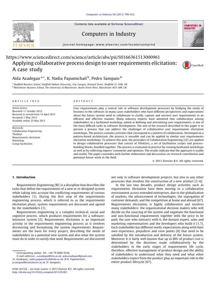 Applying Collaborative Process Design To User Requirements Elicitation - A Case Study | PDF ...