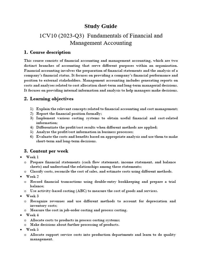 Accounting Course Study Guide | PDF