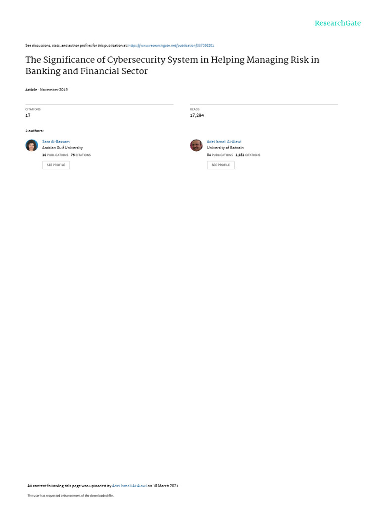 The Significanceof Cybersecurity Systemin Helping Managing Riskin Bankingand Financial Sector ...