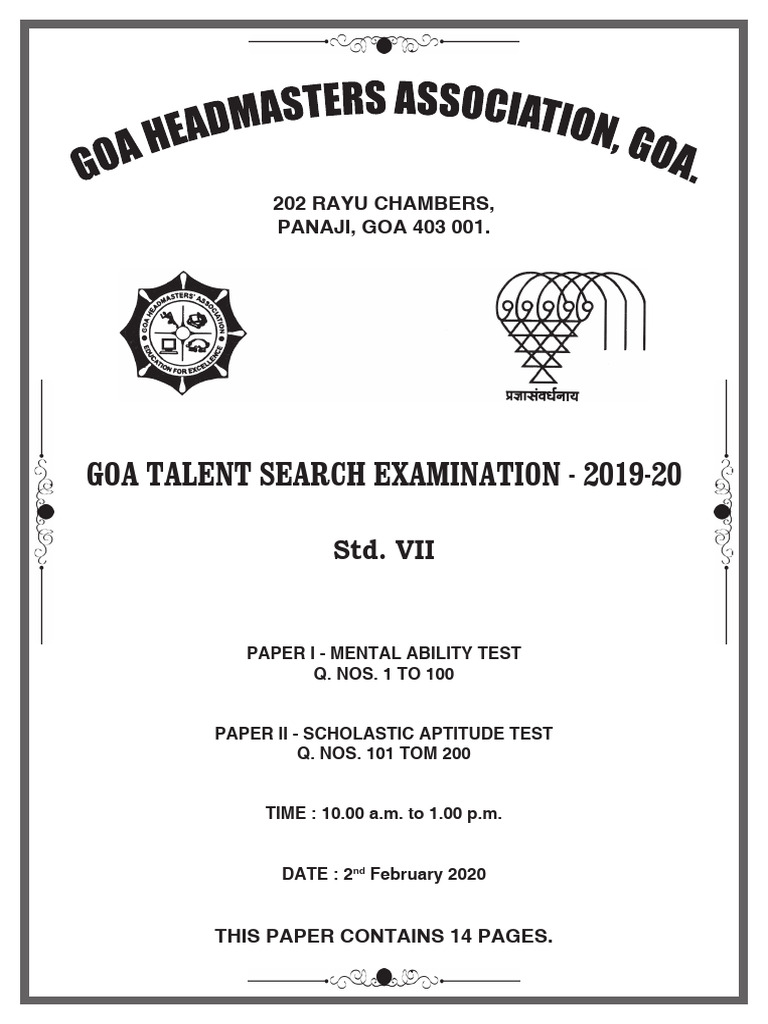 Final - 7 - MENTAL ABILITY TEST 7 and 8 - Goa Talent Search Examination ...