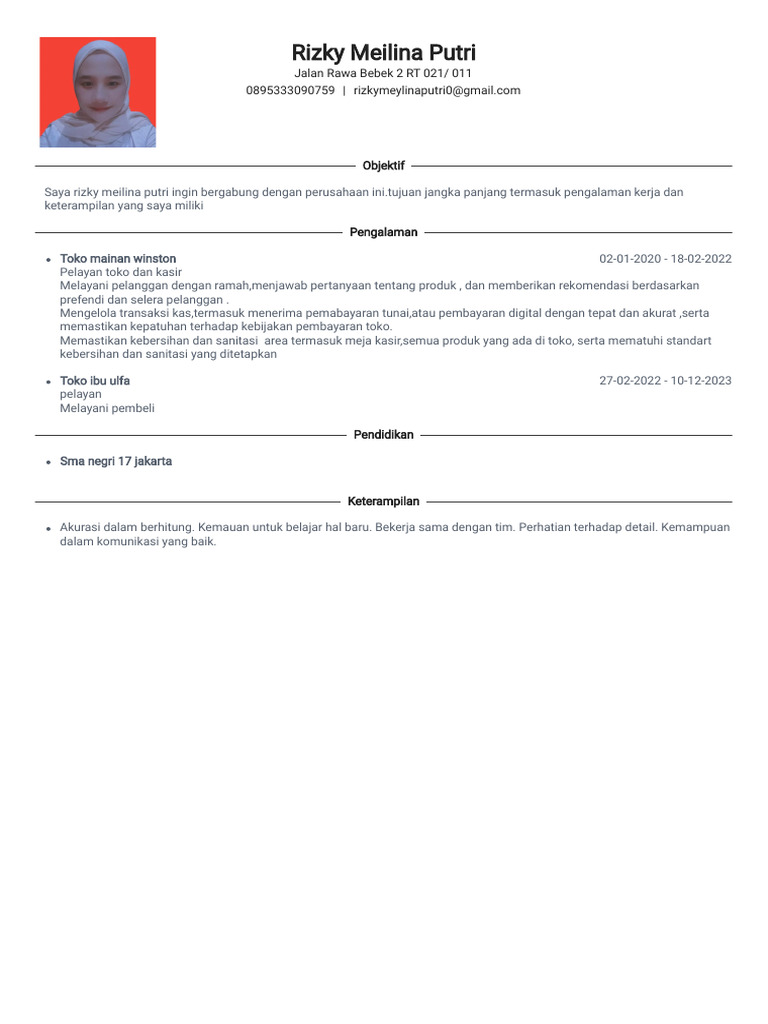 CV - Rizky Meilina Putri | PDF | Karier & Perkembangan