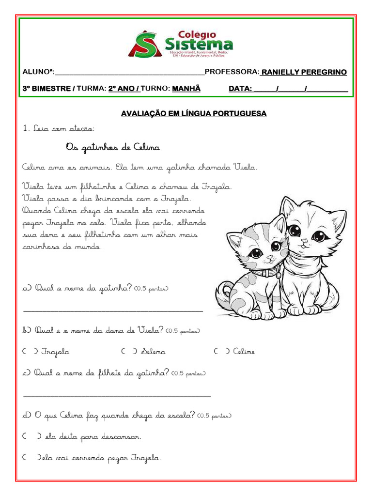 Prova 2º Ano | PDF | Morfologia linguística | Linguística