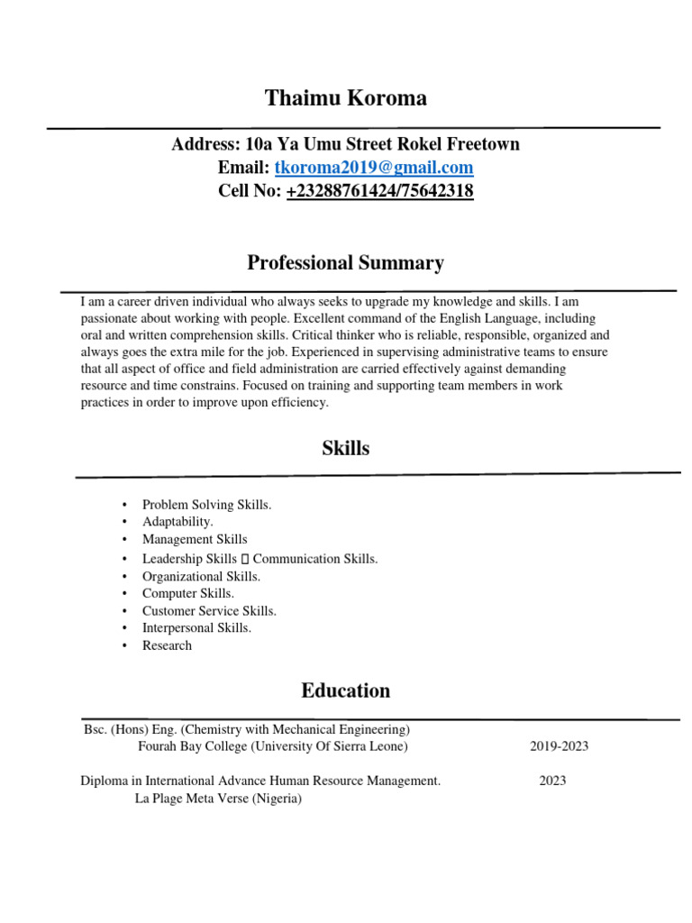 Thaimu Koroma CV | PDF