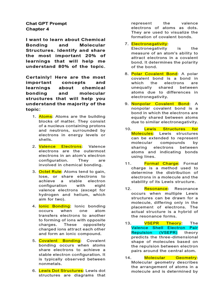 CHAP 4-5 GPT Prompt | PDF | Chemical Bond | Crystal Structure