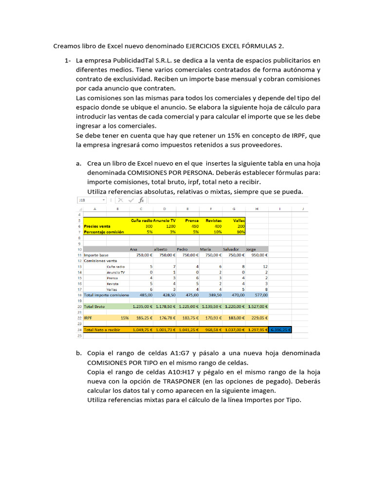 Exercicios Excel Fórmulas - 2 | PDF | Hoja de cálculo | Microsoft Excel