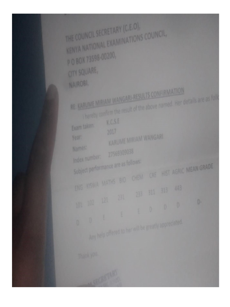 Kcse Results Slip | PDF