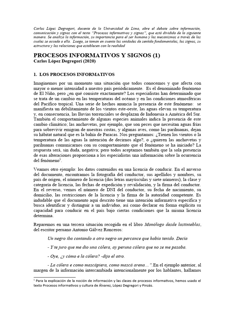 Procesos Informativos y Signos - Carlos López Degregori | PDF