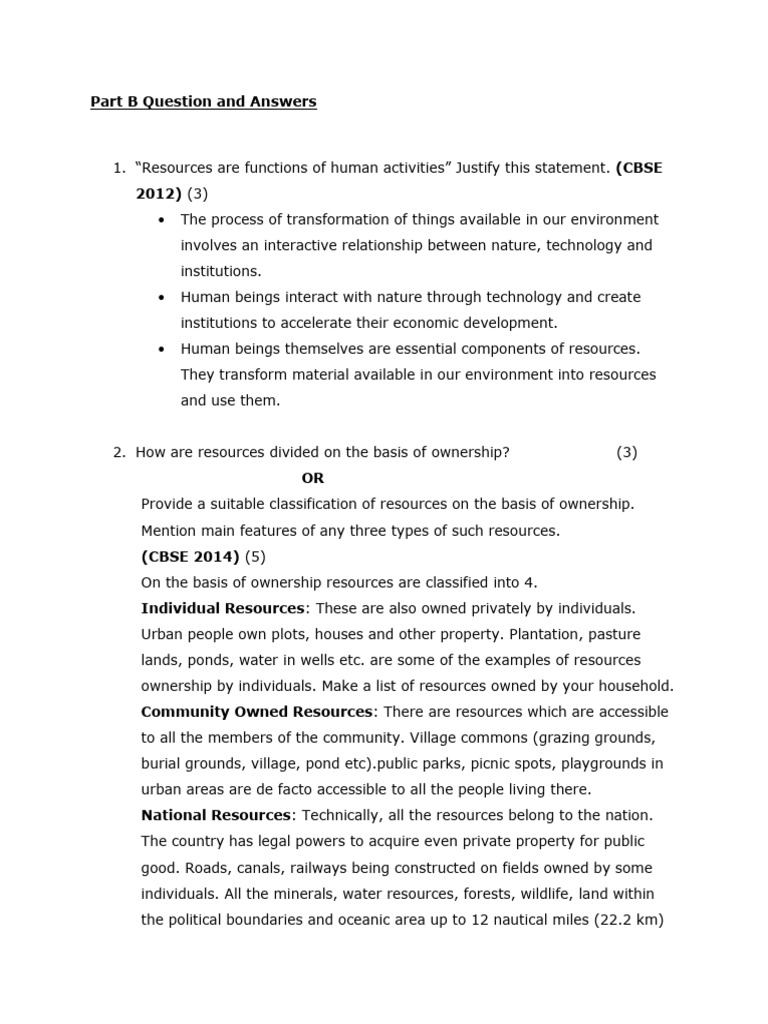 Chapter 1 Resources and Development Part B Question and Answers | PDF | Soil | Resource