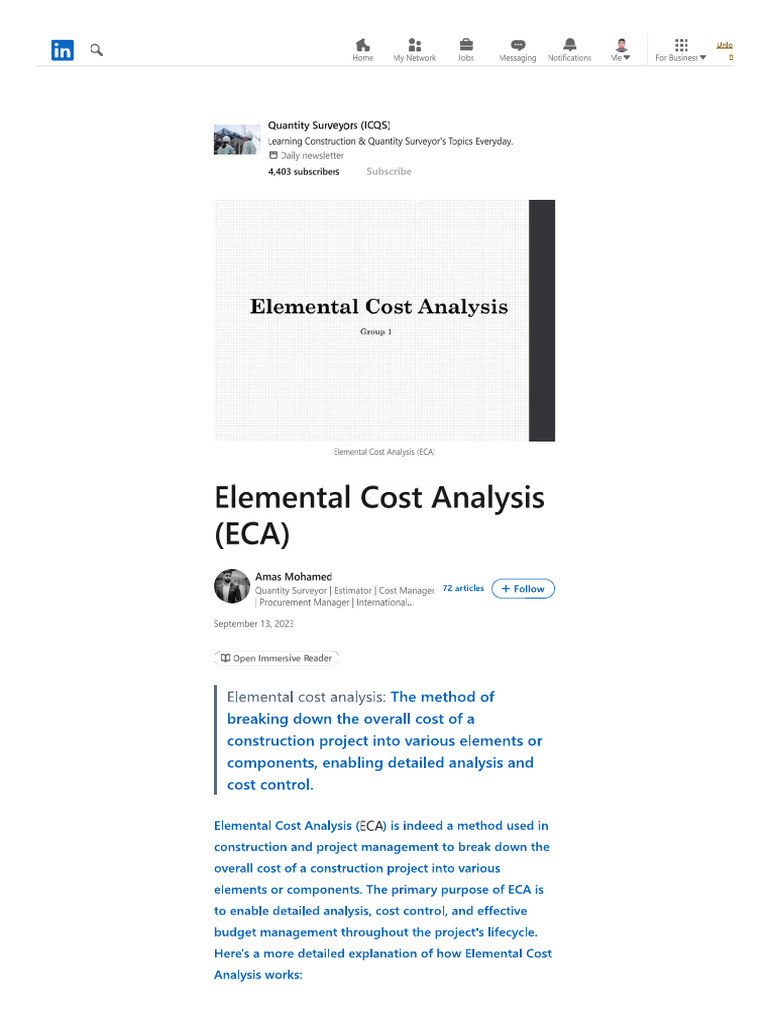 Elemetal Cost Analysis | PDF