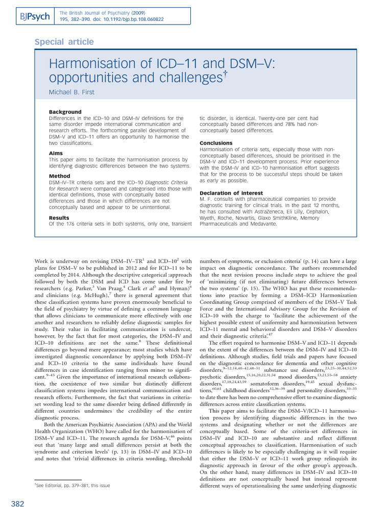 Harmonisation of ICD-11 and DSM-V: Opportunities and Challenges | PDF