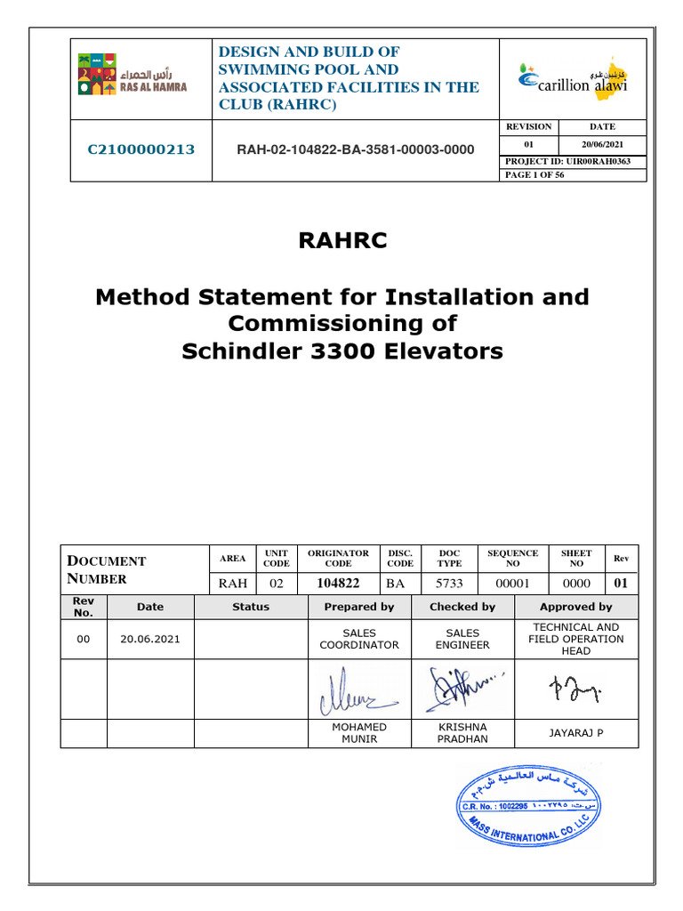 20.06.2021 - Method Statement - Schinldler Elevator | PDF | Elevator | Scaffolding