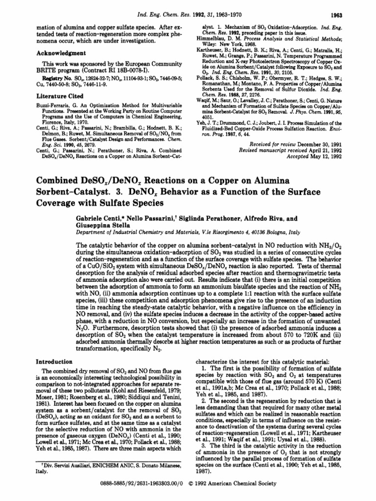 Combined DeSOx DeNOx Reactions On A Copp | PDF | Catalysis | Adsorption