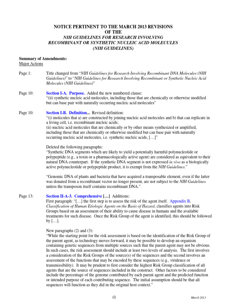 NIH Guidelines 2013 | PDF | Self-Improvement | Science & Mathematics