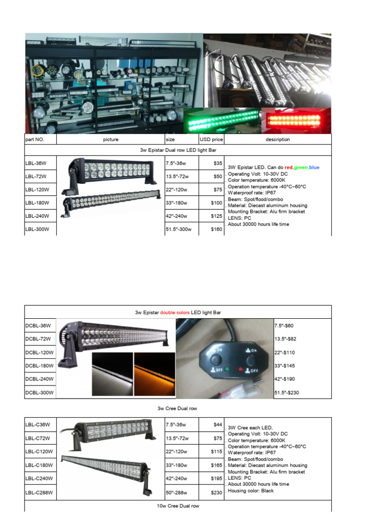 LED Light Bar Specifications and Prices | PDF | Electrical Engineering ...
