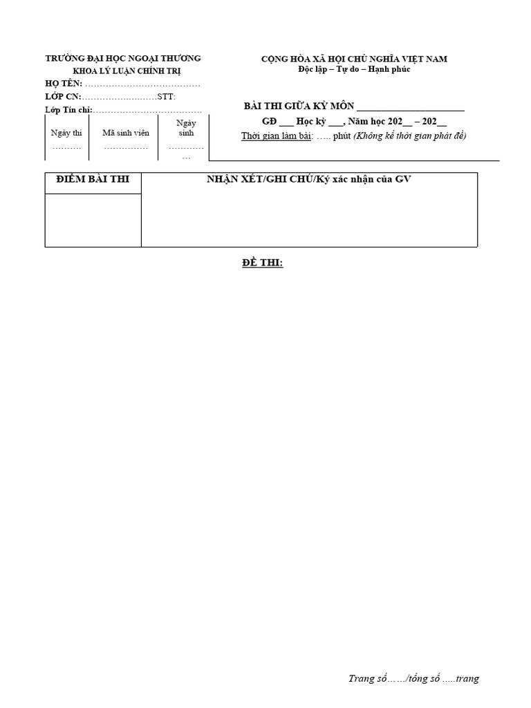 Mau Giay Kiem Tra Giua Ky | PDF
