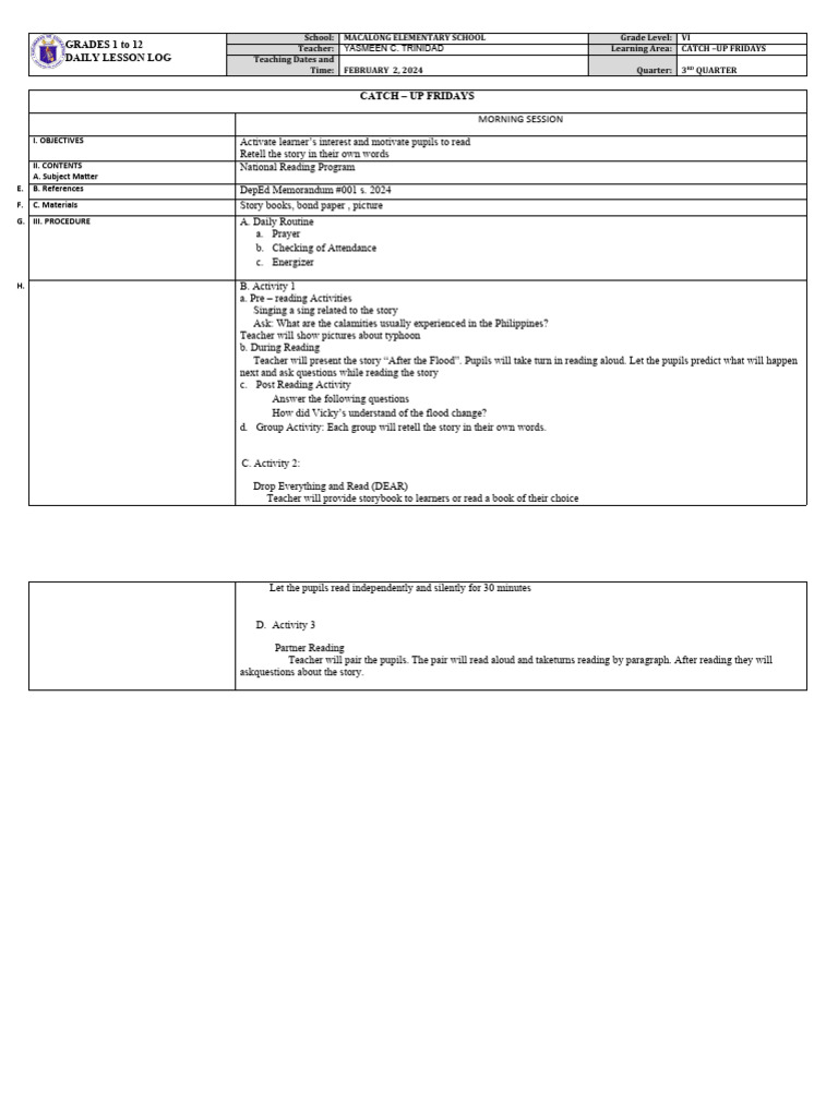 Sample Lesson Plan Catch Up Friady | PDF | Teachers | Education Theory