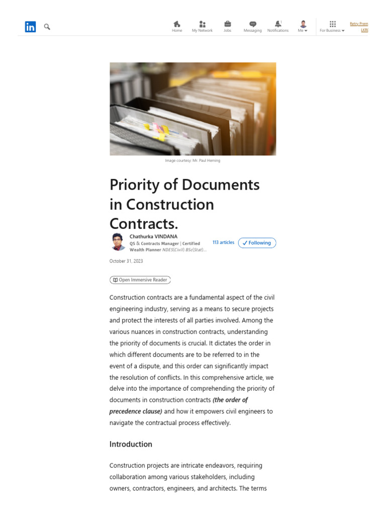 Priority of Documents in Construction Contracts. - LinkedIn | Download ...